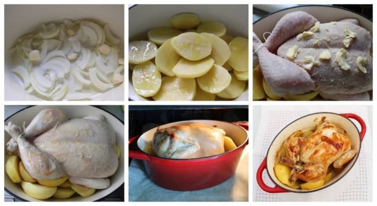 Pollo asado en el horno con cazuela - Olor a hierbabuena